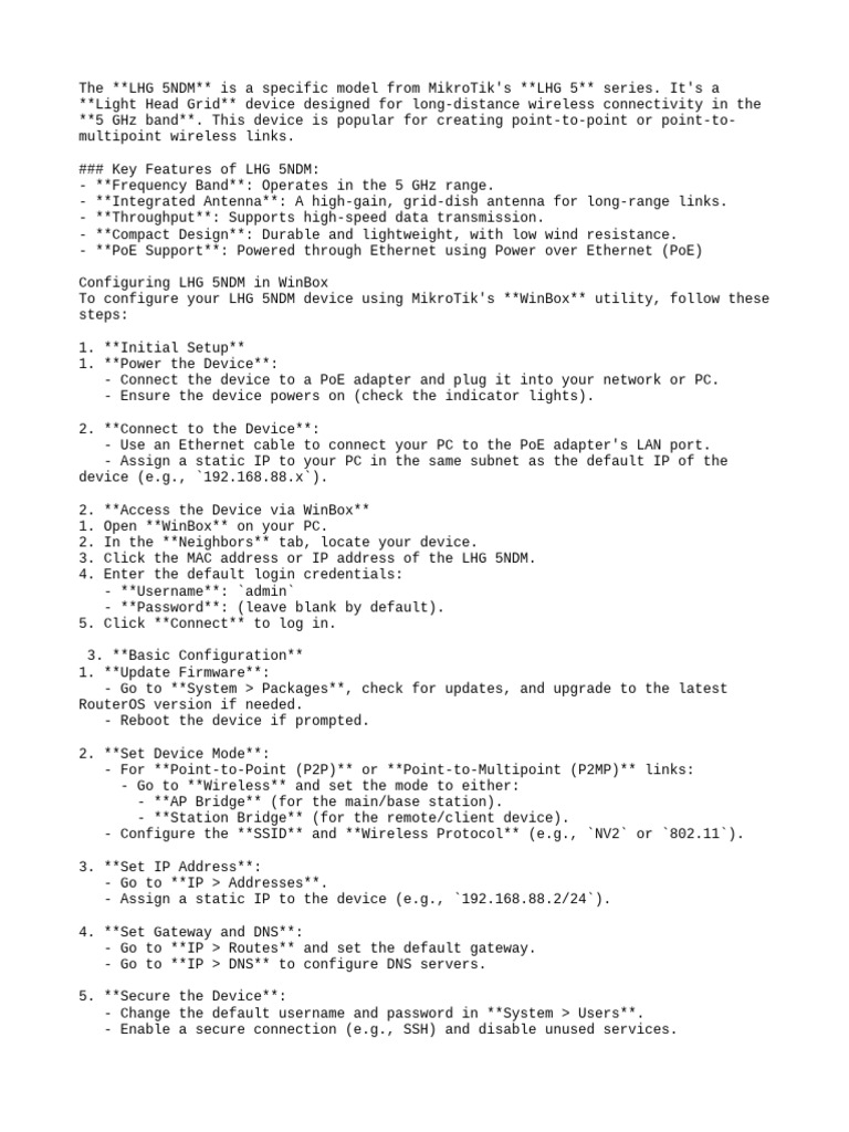 MikroTik LHG 5NDM Setup Guide | PDF | Ip Address | Domain Name System