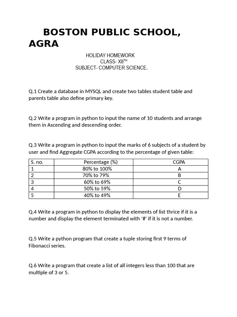 HOLIDAY HOME WORK 12TH CS | PDF