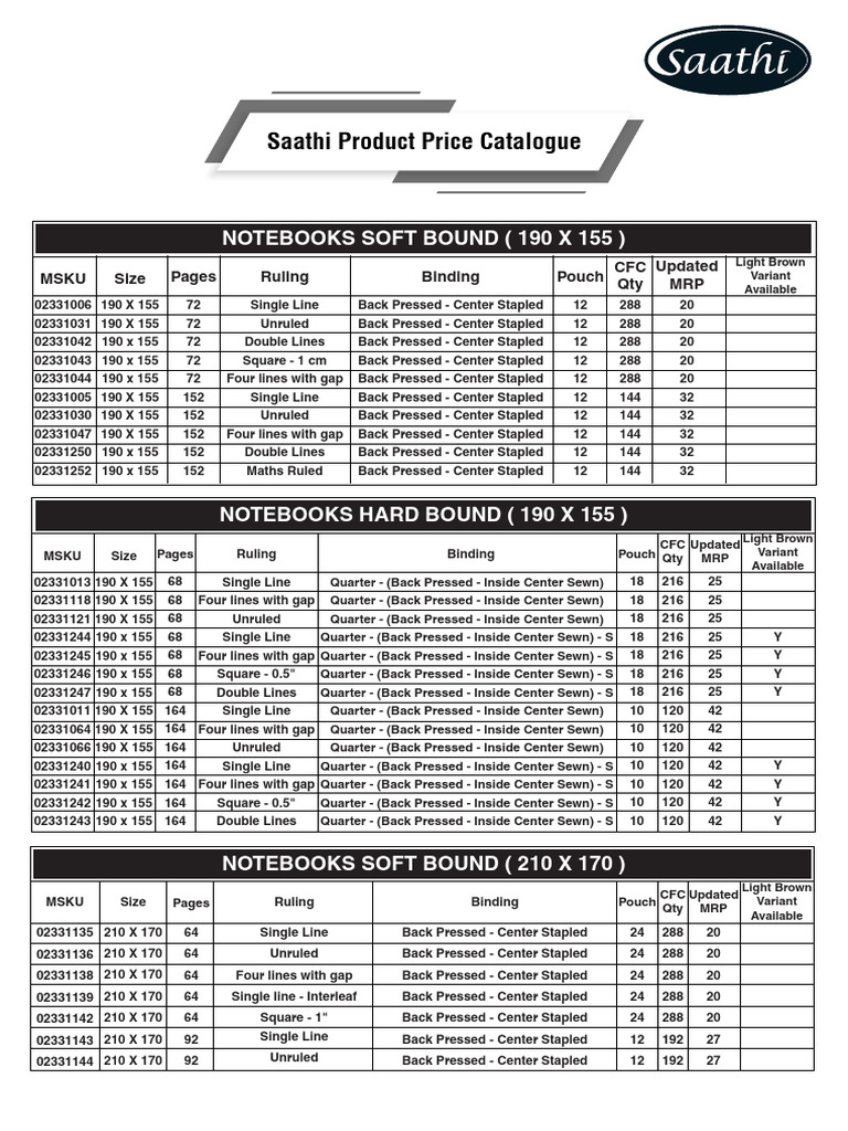 Saathi Price Catalogue | PDF | Bookbinding | Communication Design