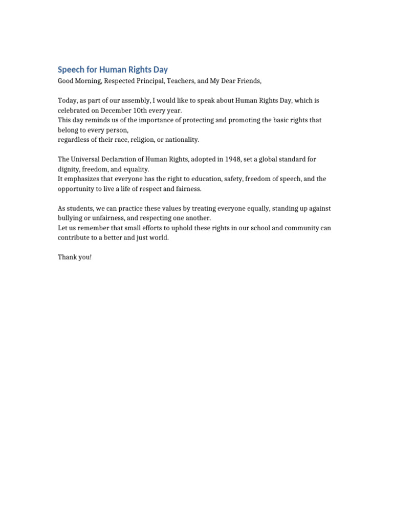 Human Rights Day Speech | PDF