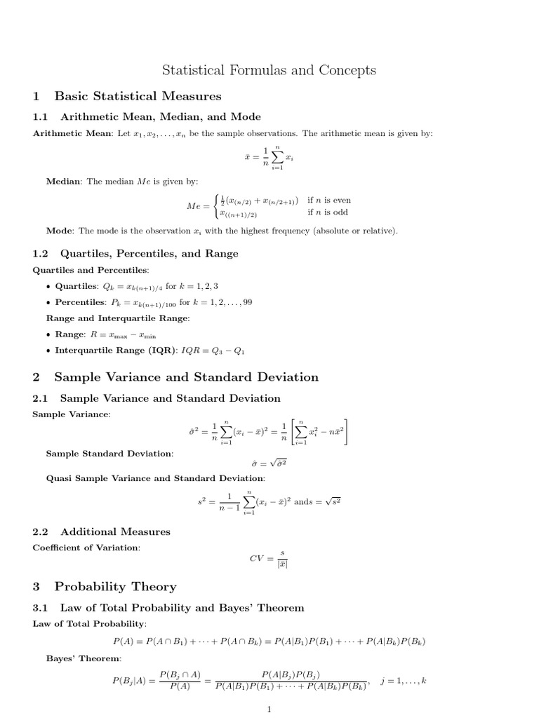 Formulae | PDF | Statistical Analysis | Teaching Mathematics