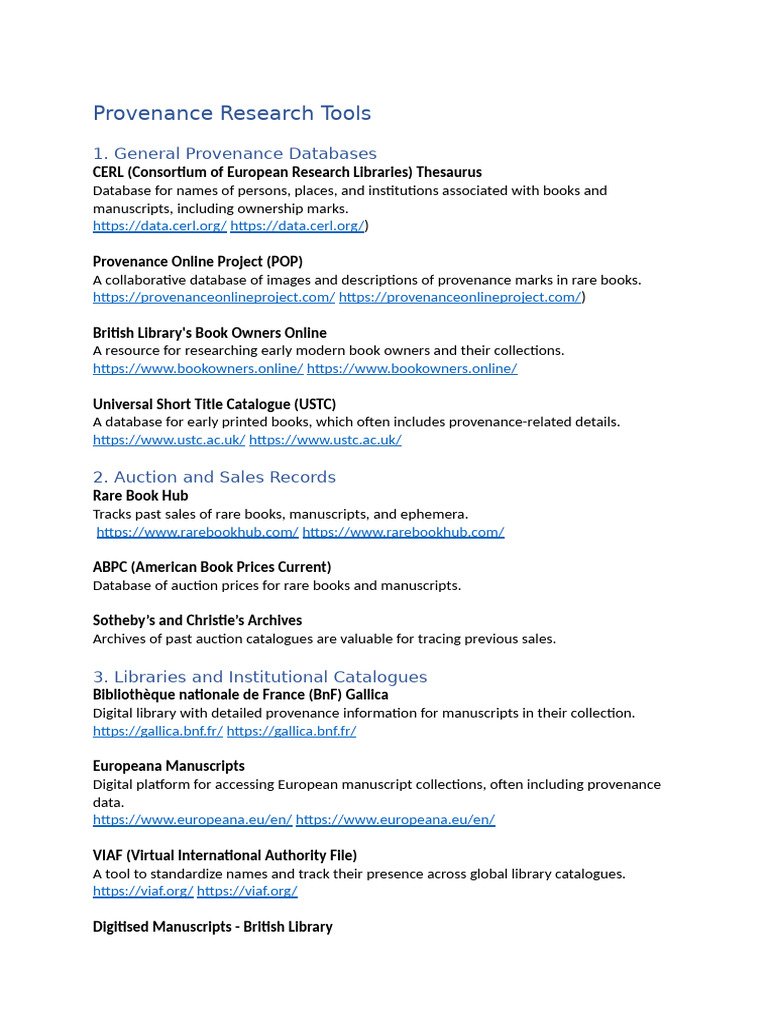 Provenance Research Tools | PDF | Books | Library Science