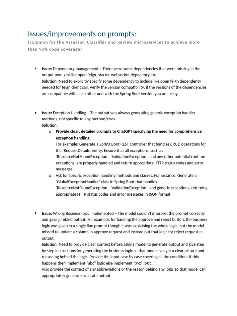 Issues ImprovementsOnPrompts | PDF | Json | Logic