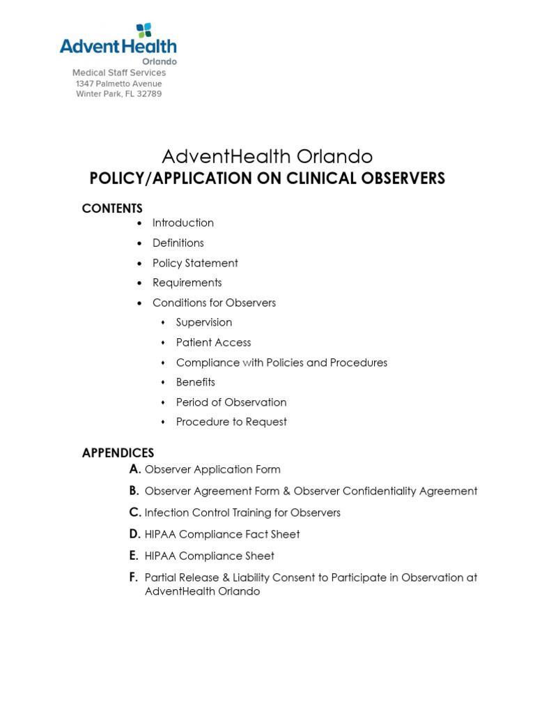 Medical Staff Observer Policy and Application (47897_0) | PDF | Health Sciences | Medical Record