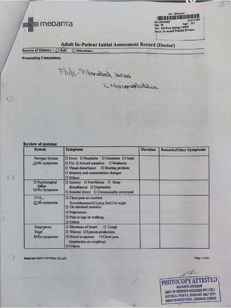 Inpatient Assesment Record | PDF
