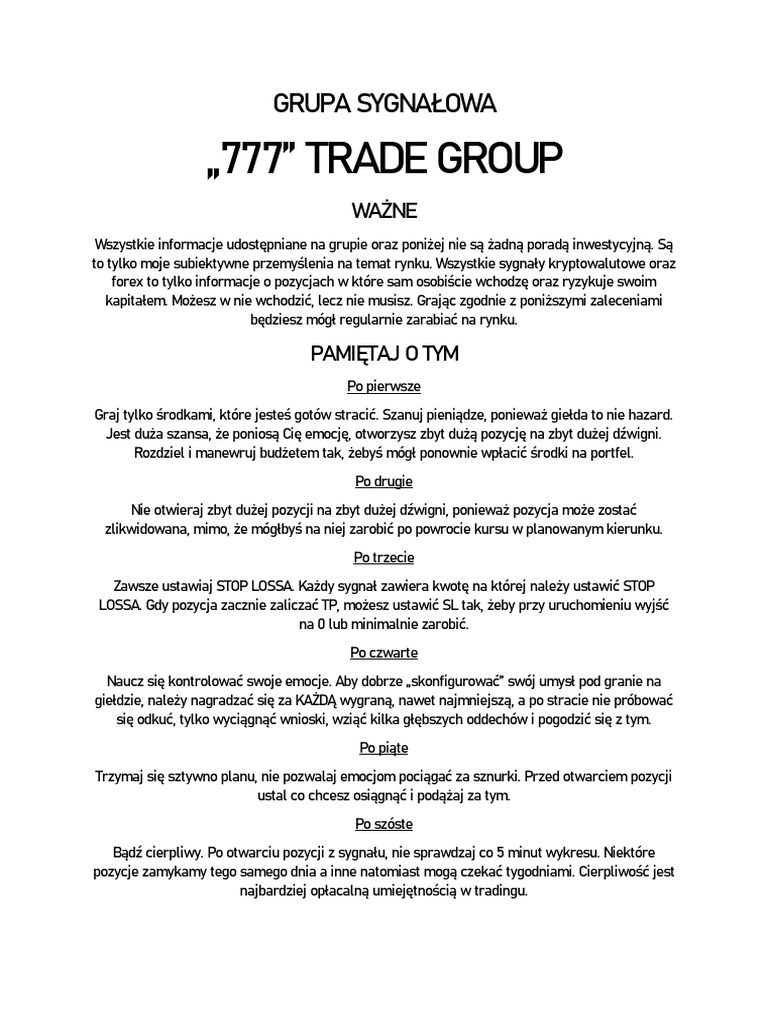 777 Trade Group | PDF