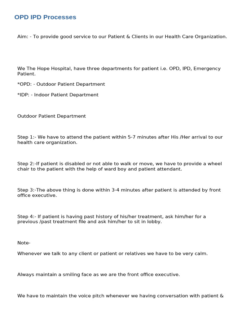 OPD IPD Processes | PDF | Patient | Health Care