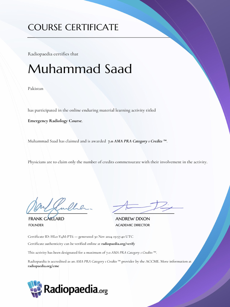 Certificate Emergency Radiology | PDF