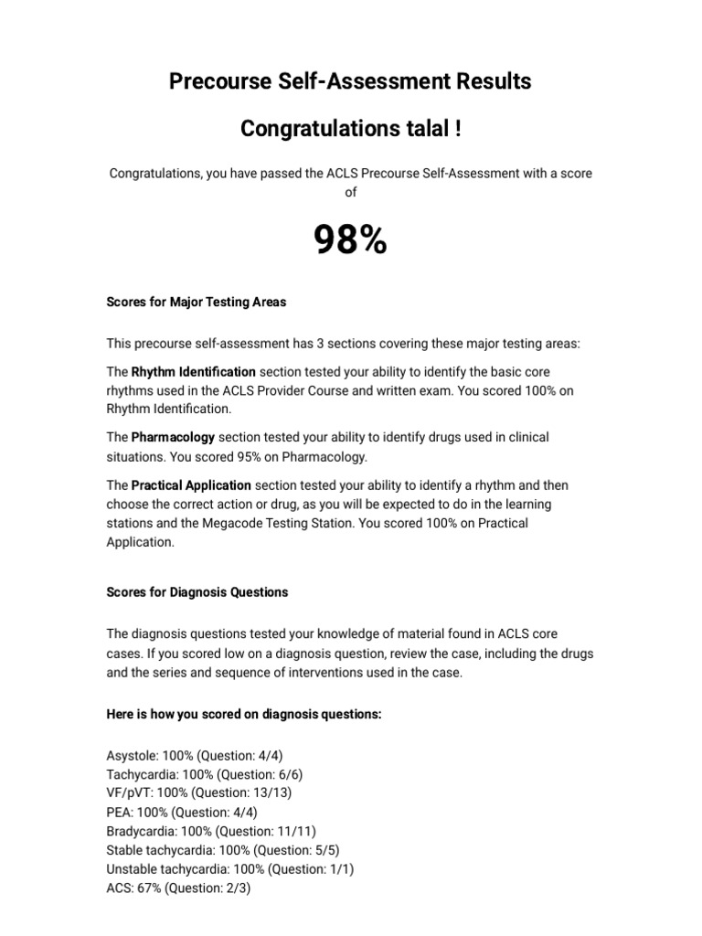 AHA Elearning - ACLS Precourse Self-Assessment and Precourse Work | PDF ...