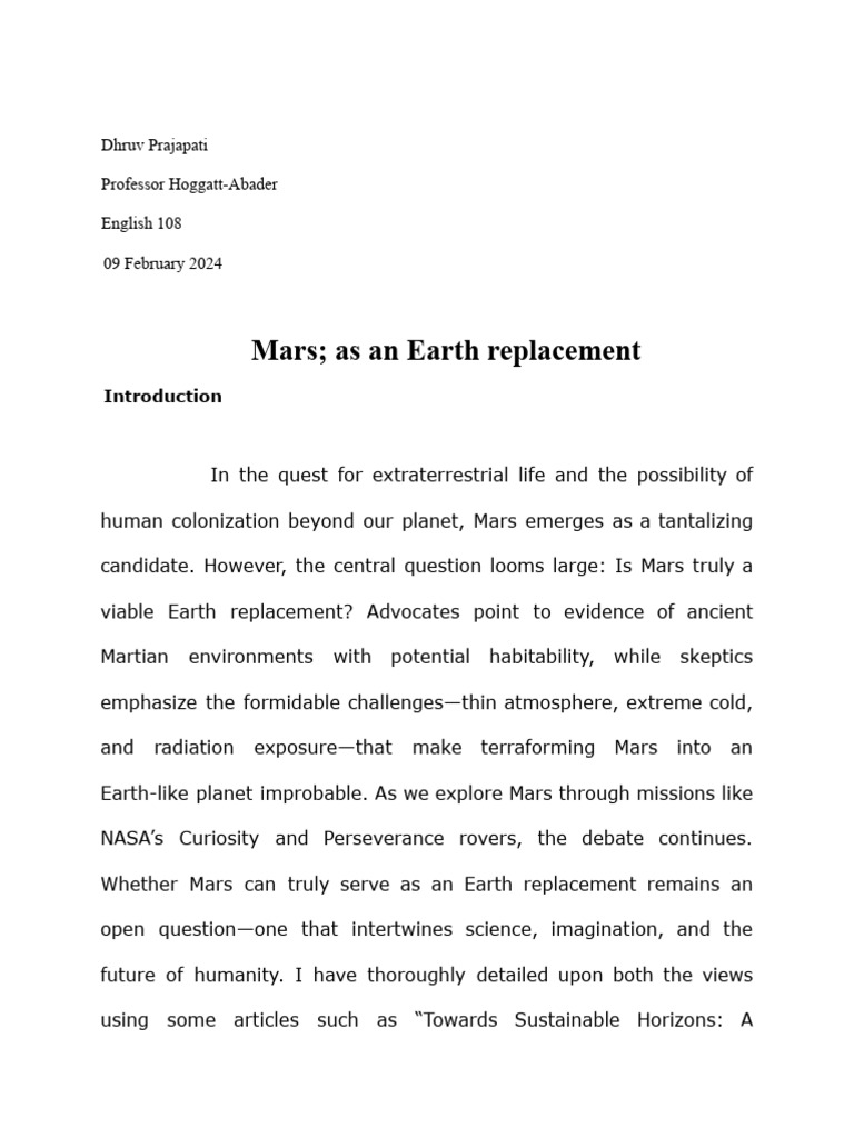 "Towards Sustainable Horizons - A Comprehensive Blueprint For Mars ...