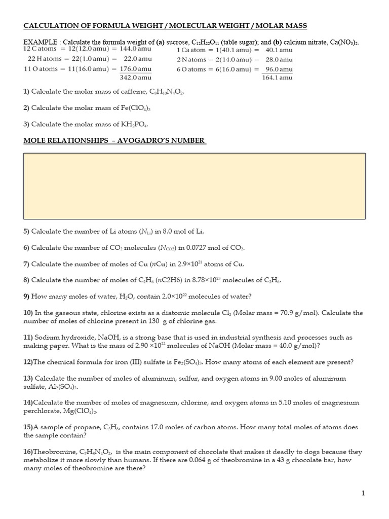 Molar Mass and Empirical Formula Calculations | PDF | Mole (Unit) | Chemical Compounds