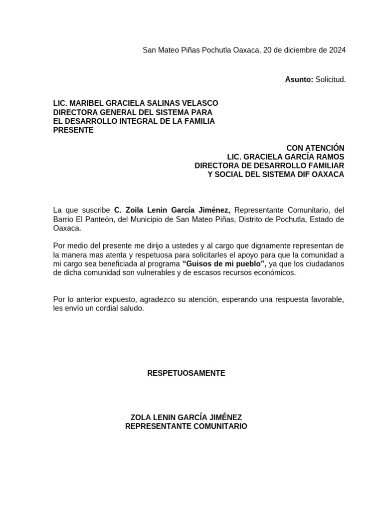 Solicitud Del Barrio Del Panteon | PDF