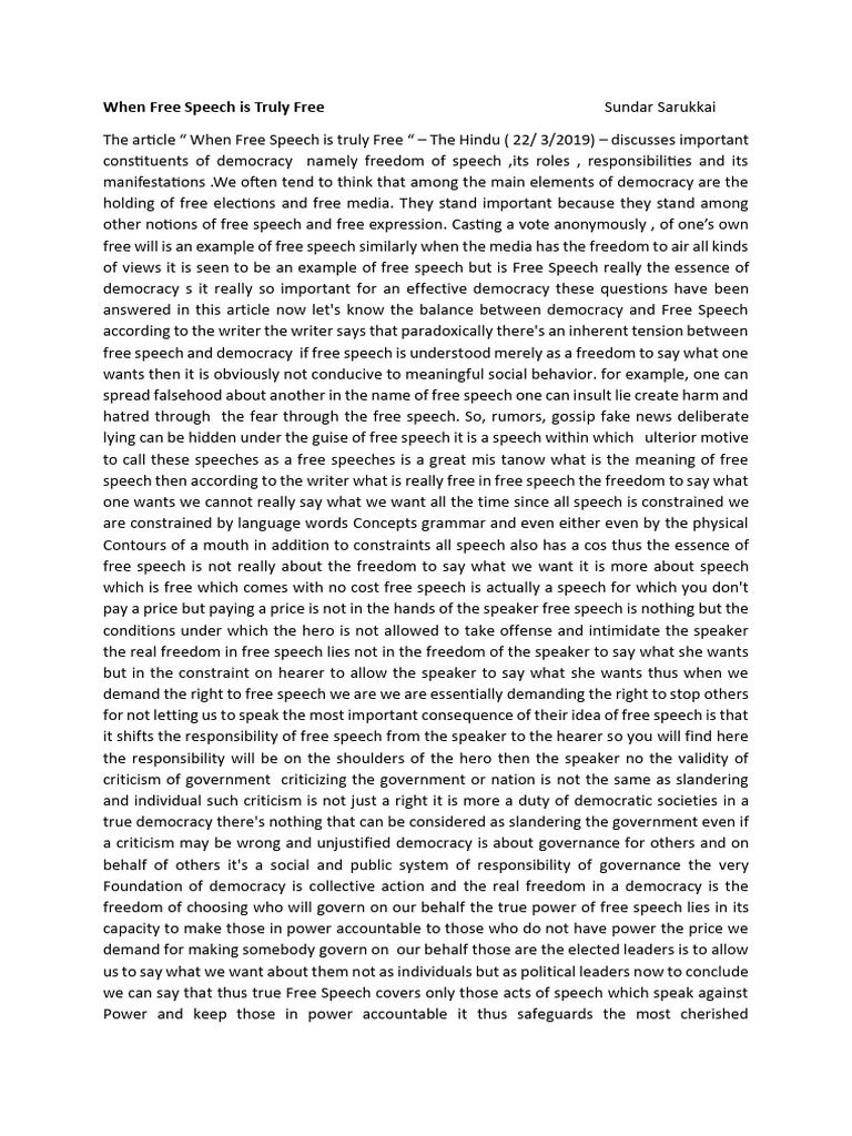 The Essence of Free Speech in Democracy | PDF | Freedom Of Speech ...
