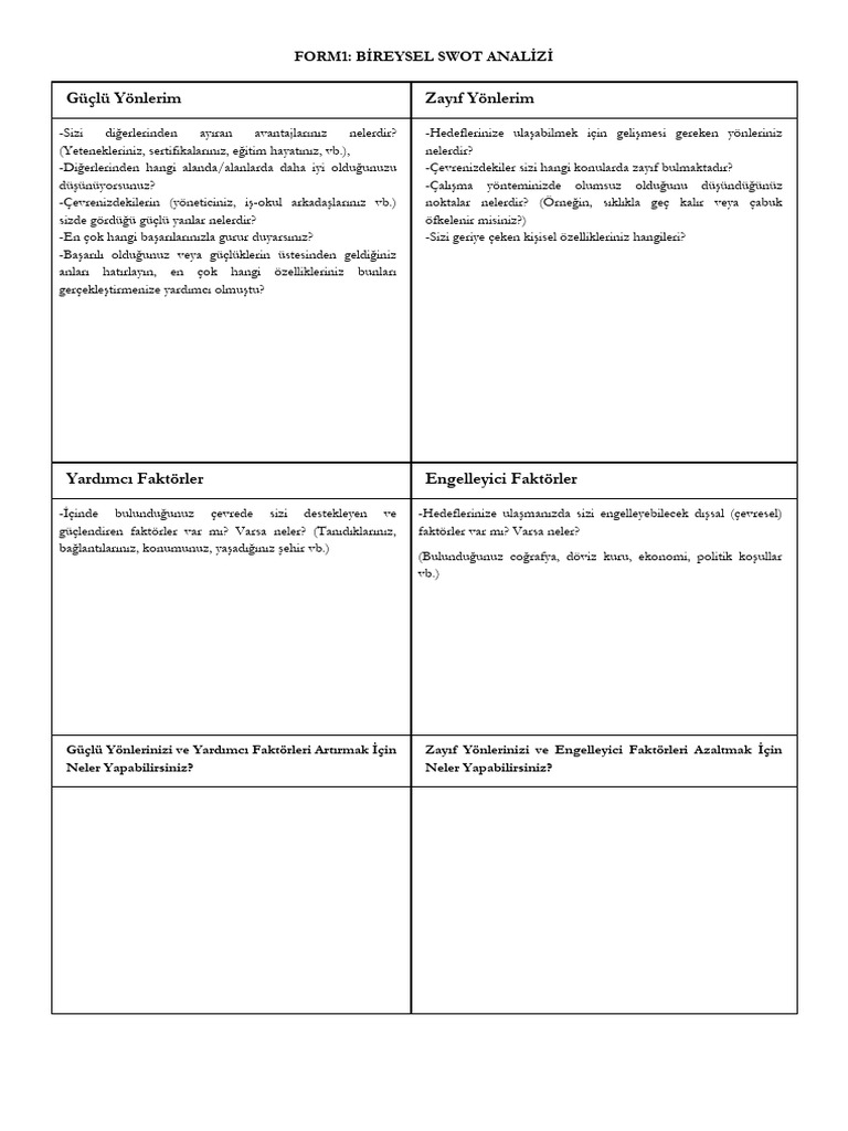 Form 1-Swot Anali̇zi̇ Formu | PDF