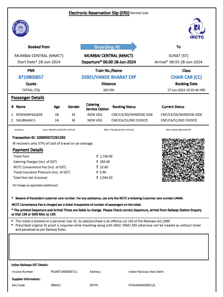 2 Surat Train Ticket | PDF | Identity Document