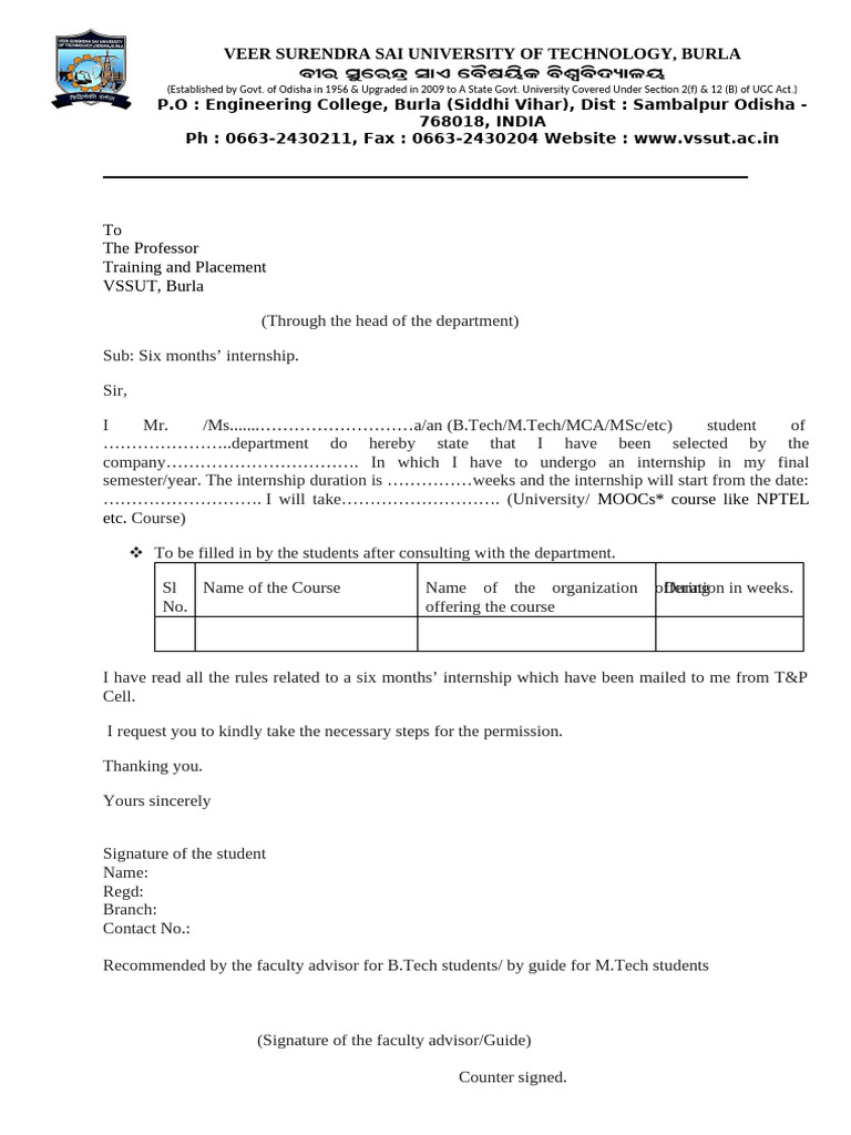 Request for Six-Month Internship Approval | PDF