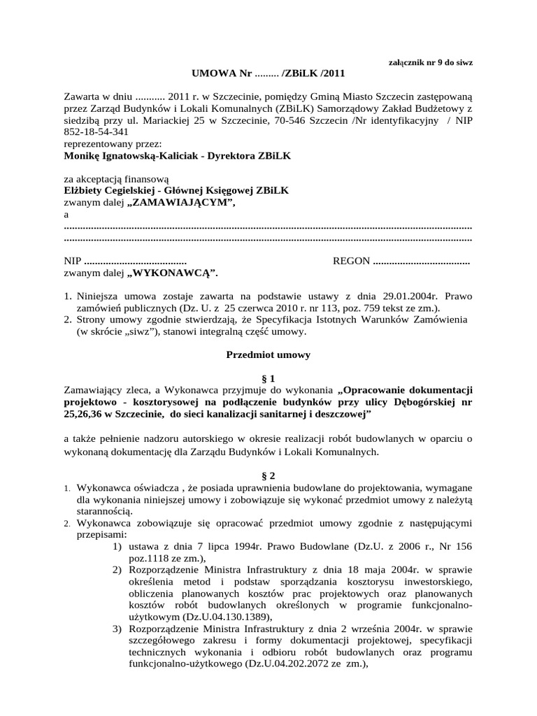 (20110601.091737) .Zal NR 9 Wzor Umowy Nowy | PDF