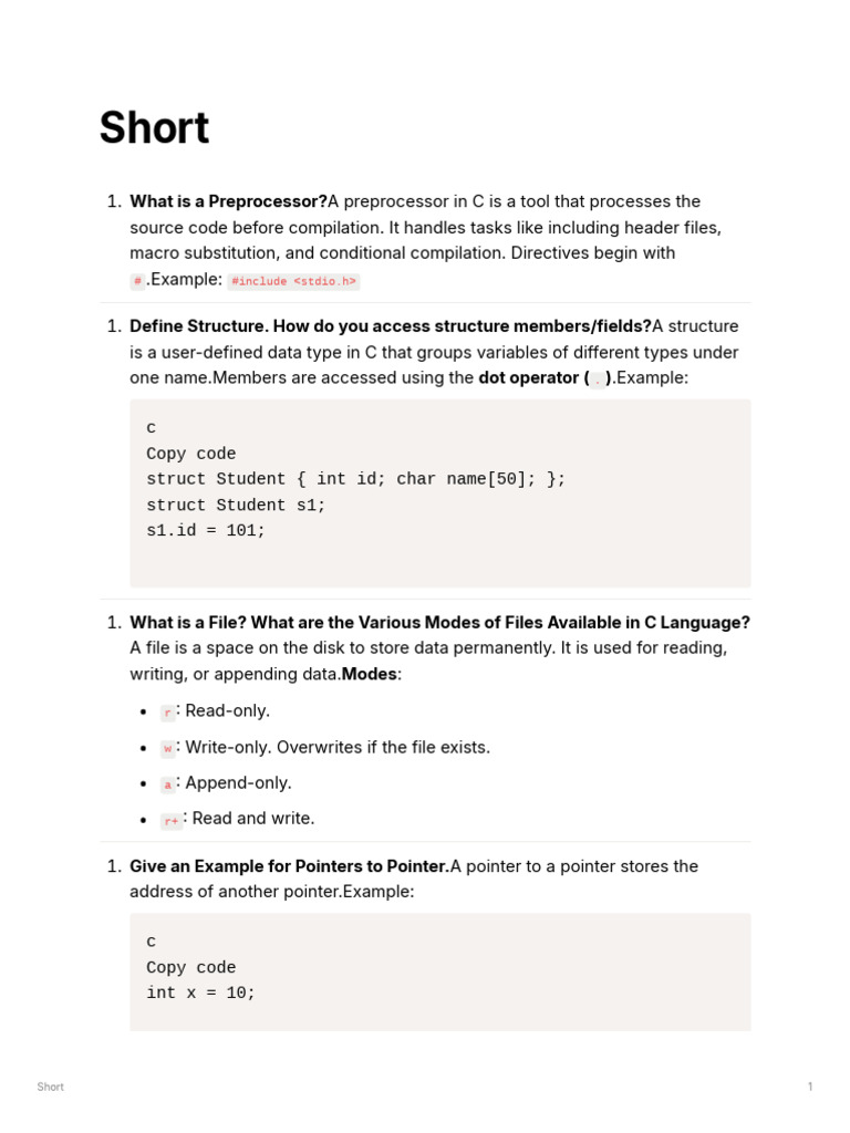 Short | PDF | Pointer (Computer Programming) | Computer Programming Short | PDF | Pointer (Computer Programming) | Computer Programming