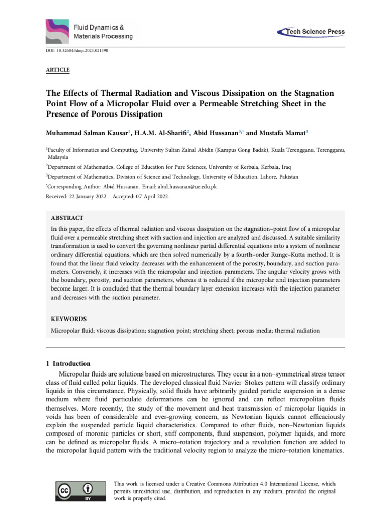 Micropolar Fluid Flow Analysis | PDF | Liquids | Viscosity