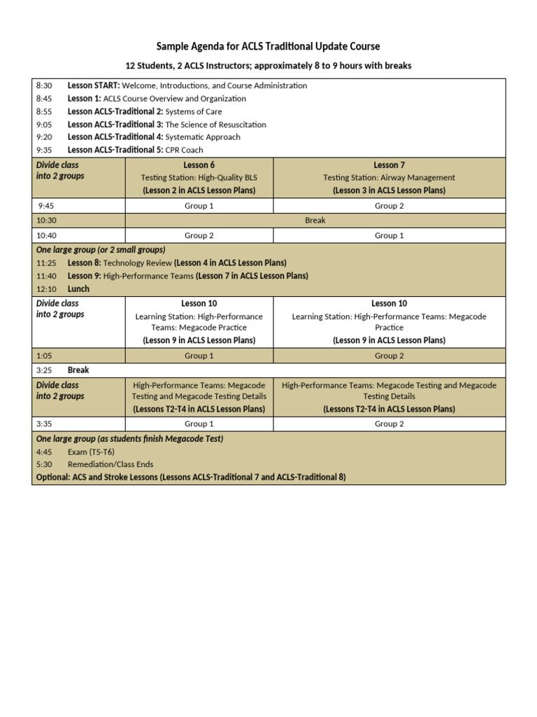 Sample Agenda For ACLS Traditional Update Course - Ucm - 506683 | PDF