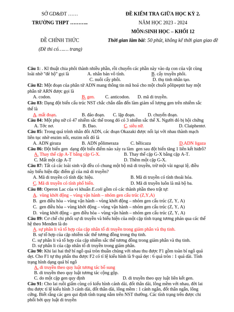 De-thi-gk-2-Sinh-hoc-12-de-3 | PDF