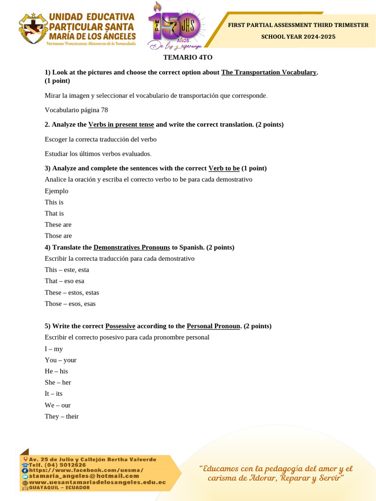 evaluación-de-inglés-2.p.2t-4to-temario (3) | PDF