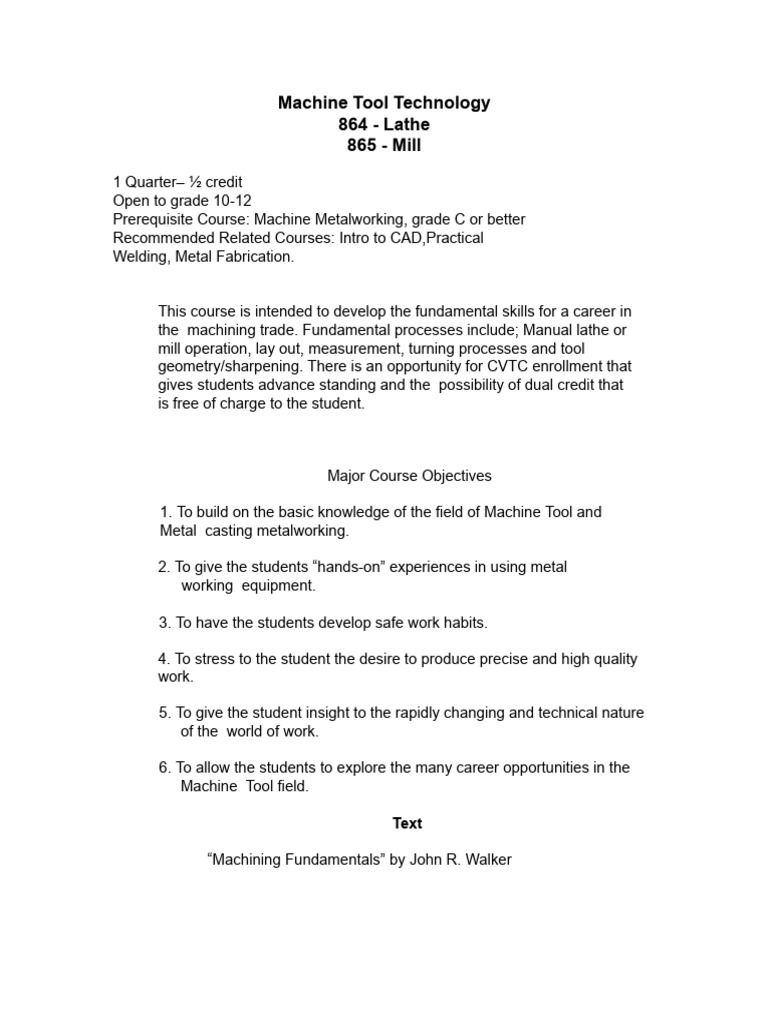 Machine 2 CVTC Outline | PDF | Metalworking | Industrial Processes