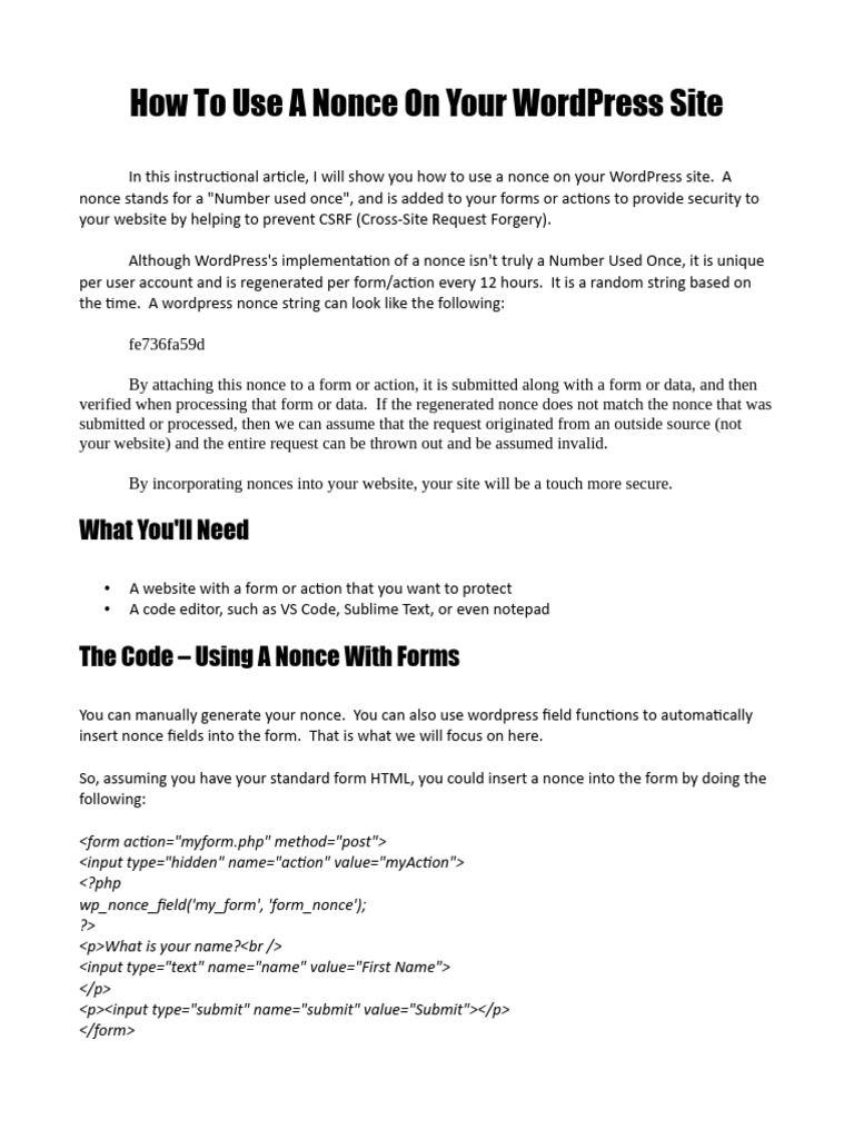 how-to-use-wordpress-nonce | PDF | Word Press | Software Development