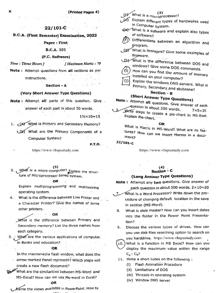 Bca 1 Sem PC Software 22 101 C 2022 | PDF
