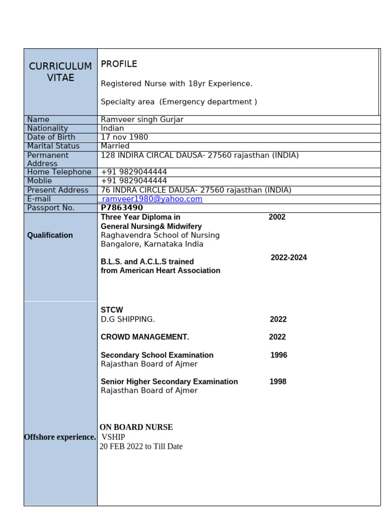 Ramveer Cv(2) | PDF | Nursing | Medical Equipment