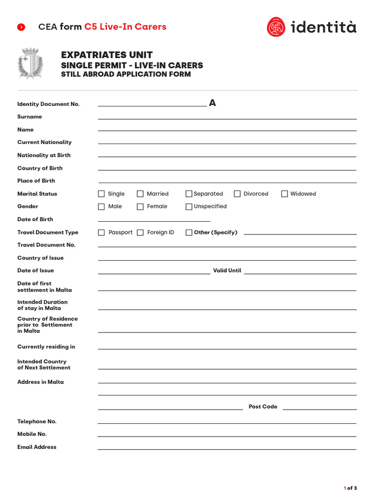 CEA Form C5.1 for Live-In Carers | PDF | Travel Visa | Identity Document