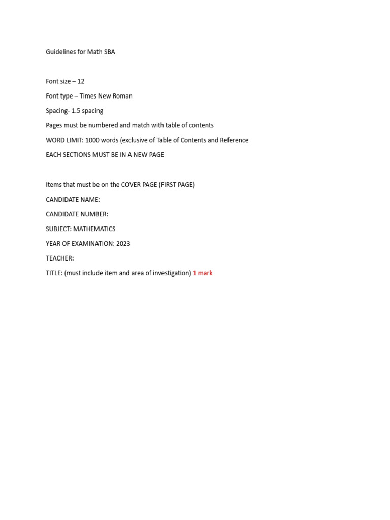 Guidelines for Math SBA | PDF | Mean | Histogram