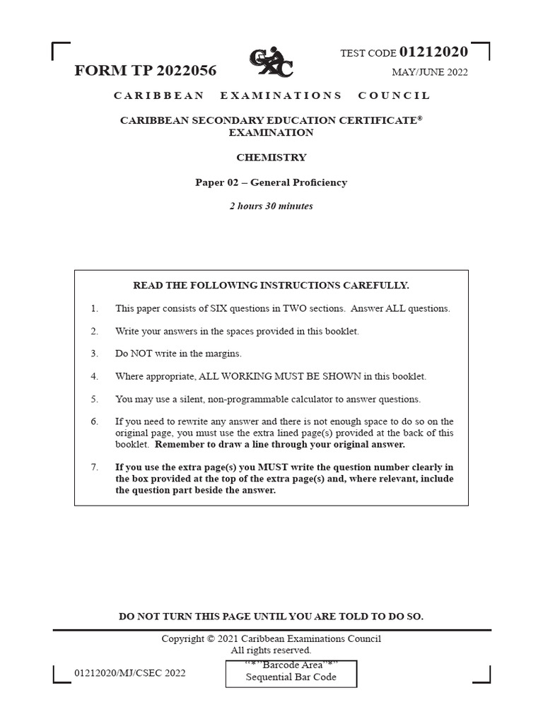 CSEC Chemistry P2 2022 | PDF | Anode | Redox