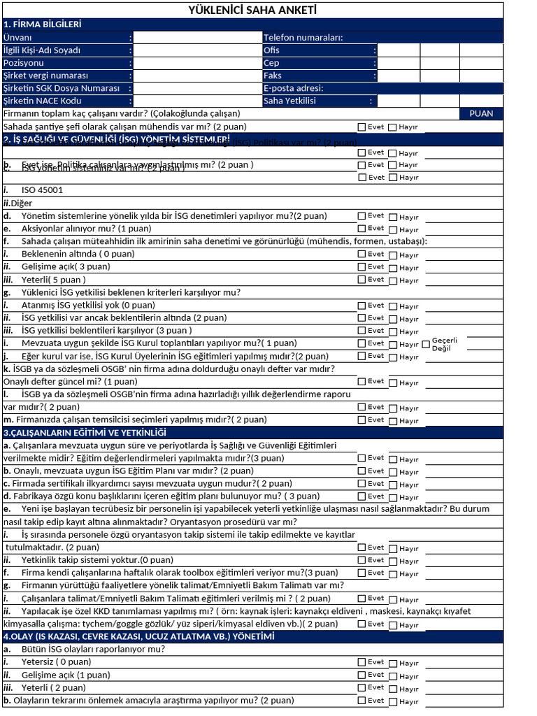 Yüklenici Saha Anketi | PDF