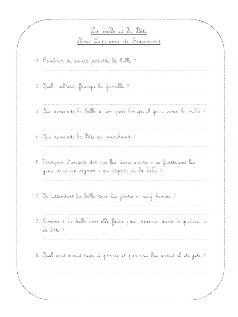 Questions sur "La Belle et la Bête" | PDF