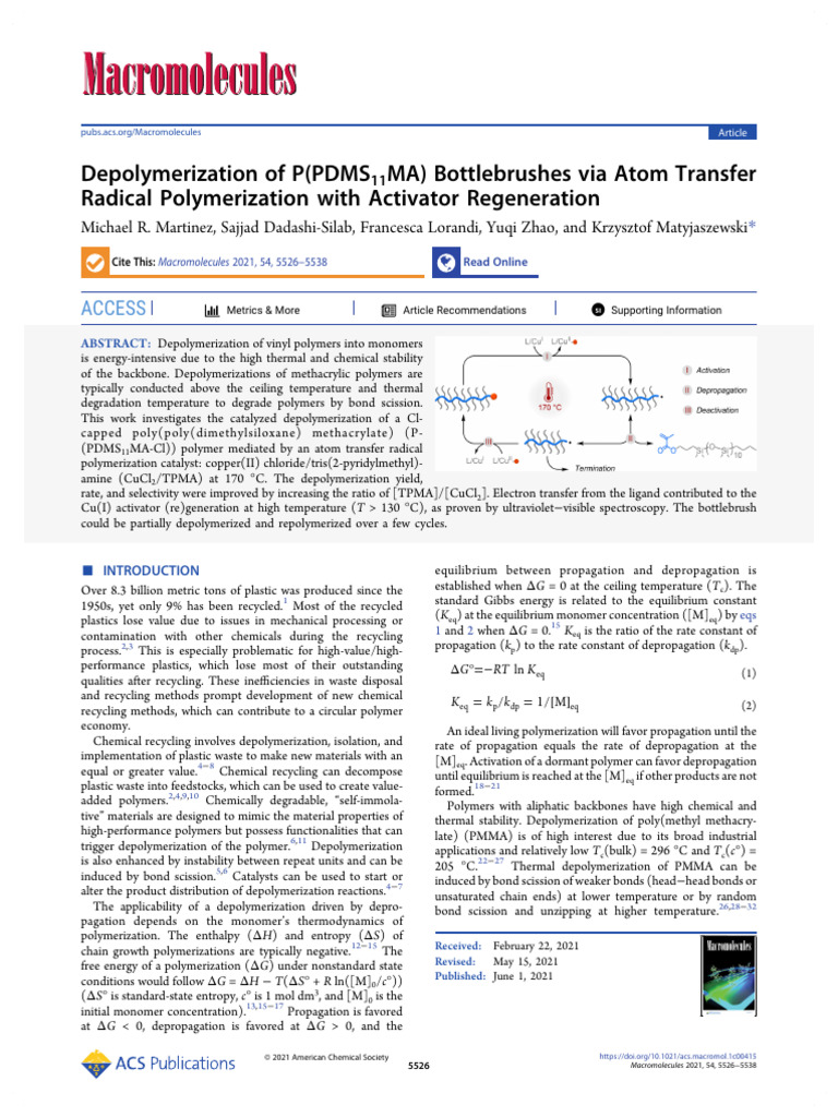 Depolymerization of Bottlebrush Polymers | PDF | Polymers | Polymerization