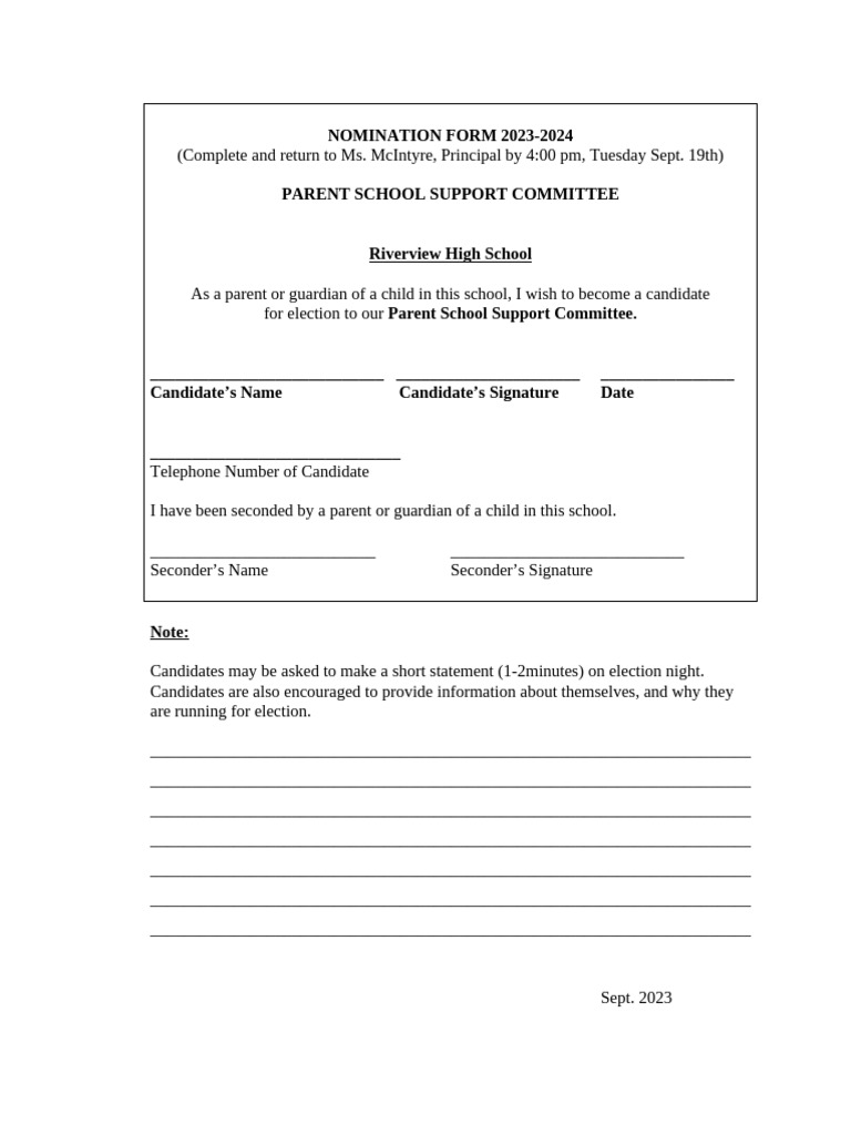 Parent Committee Nomination Form | PDF