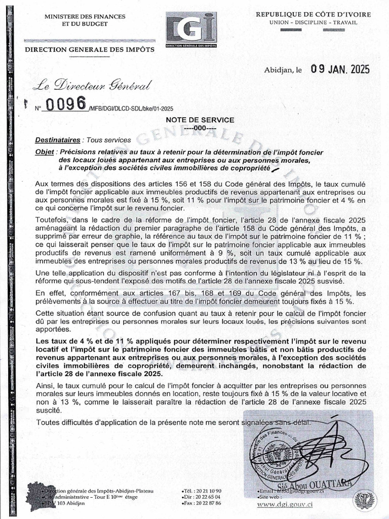 Note de Service 0096 | PDF