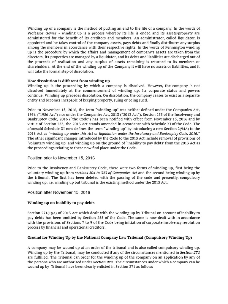 Winding Up (1) | PDF | Liquidation | Insolvency