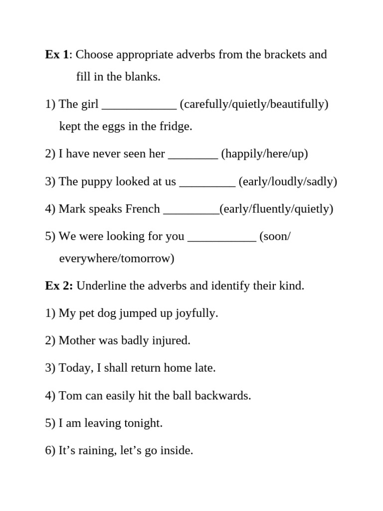 Ex 1 & Ex 2 on Adverbs | PDF