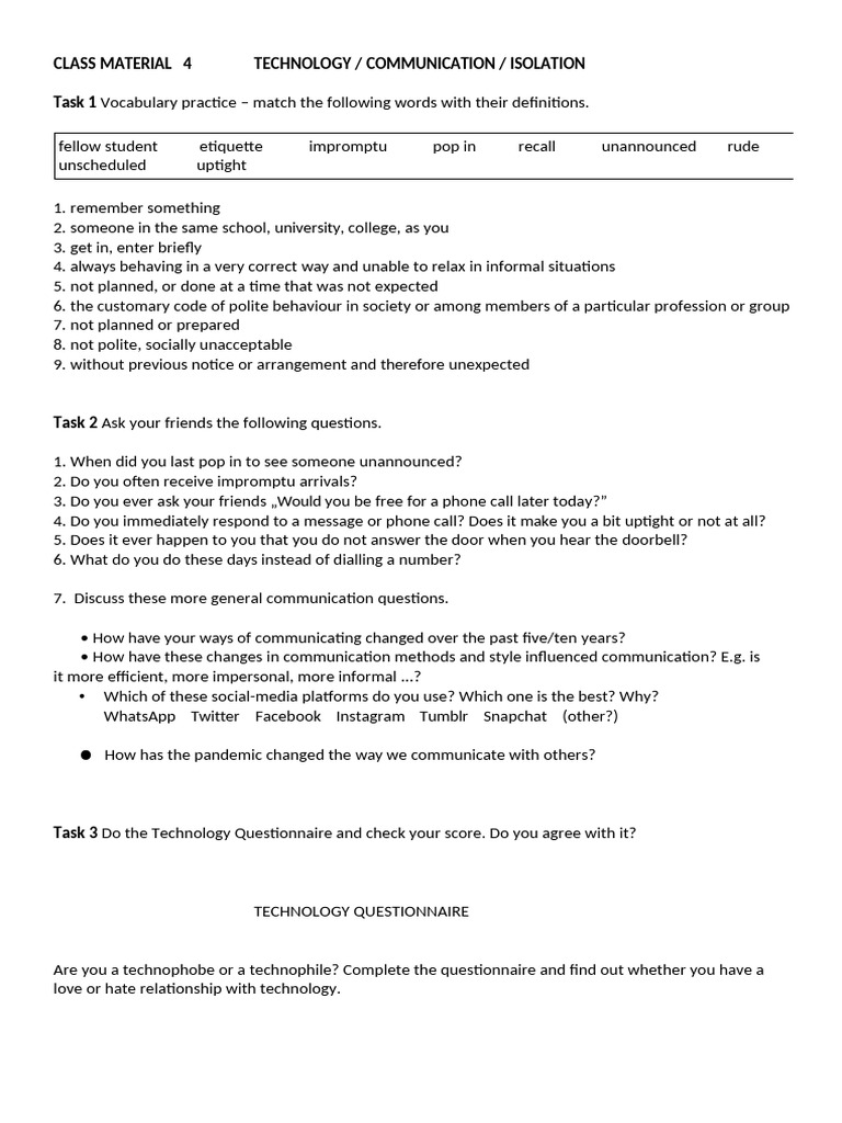 Class material - part 4 Technology, communication, isolation 2022-23 Ir ... Class material - part 4 Technology, communication, isolation 2022-23 Ir ...