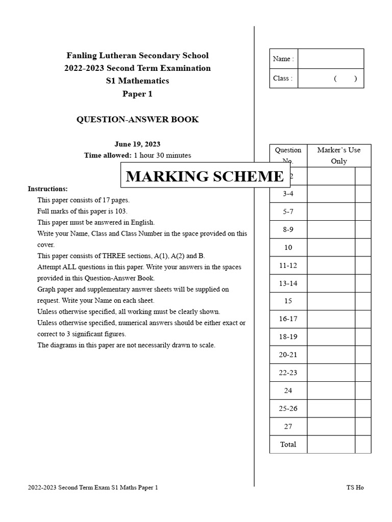S1 Maths Paper 1 Exam Questions 2022-2023 | PDF | Mathematics