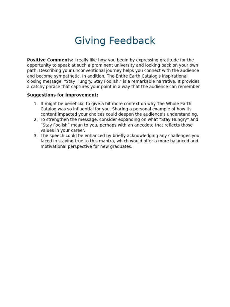 Giving Feedback | PDF