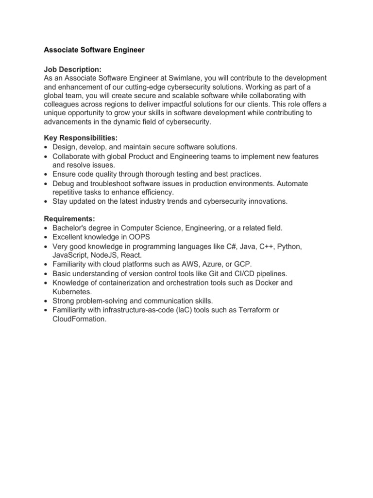 Associate Software Engineer | PDF