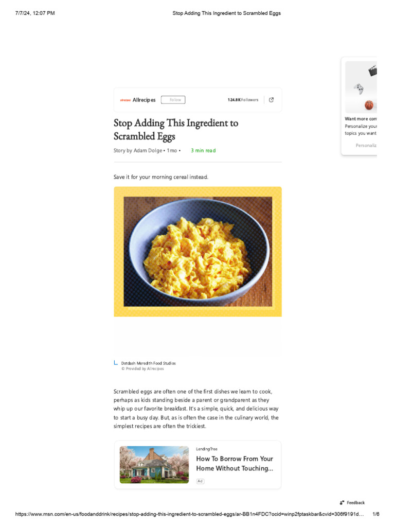 Stop Adding This Ingredient To Scrambled Eggs | PDF | Cream | Cooking