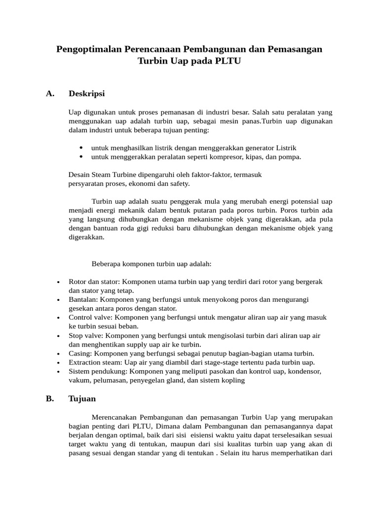Study Case Pengoptimalan Perencanaan Pembangunan dan Pemasangan Turbin Uap pada PLTU | PDF