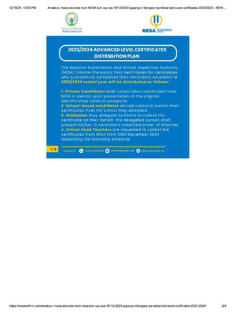 NESA CERTIFICATE DISTRIBUTION PLAN | PDF