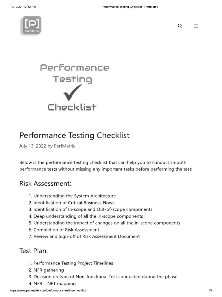 Performance testing checklist | PDF