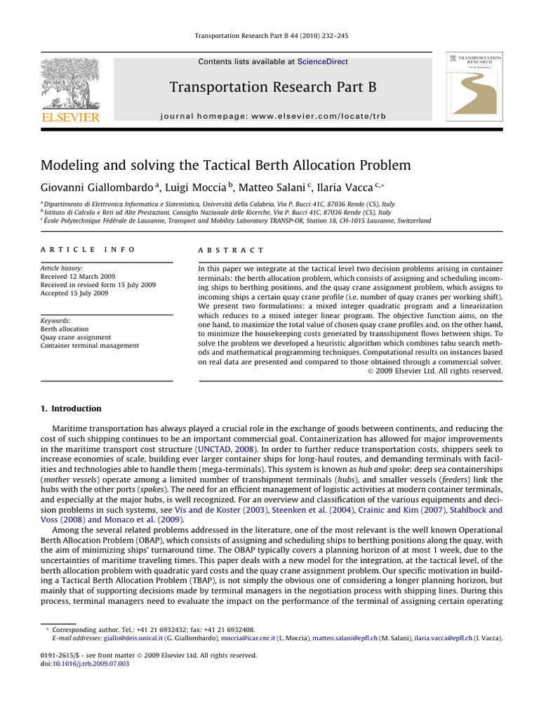 Tactical Berth Allocation Insights | PDF | Mathematical Optimization | Linear Programming