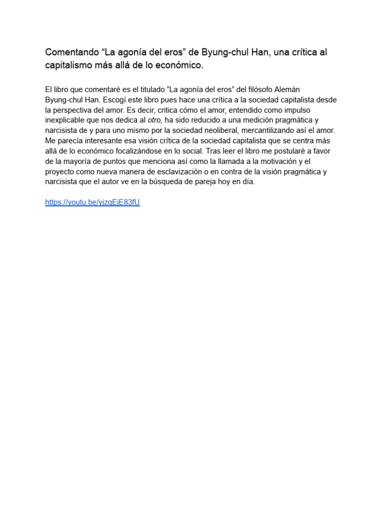 Reseña - La Agonia Del Eros - Gorka Basoa | PDF